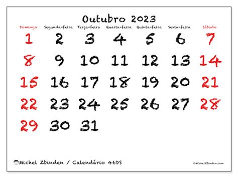 Calendário de outubro de 2023 para imprimir 502DS Michel Zbinden BR