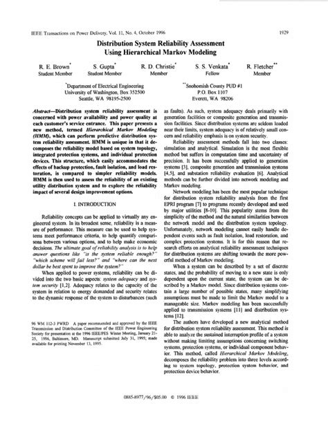 distribution system reliability assessment using hierarchical markov modeling pdf
