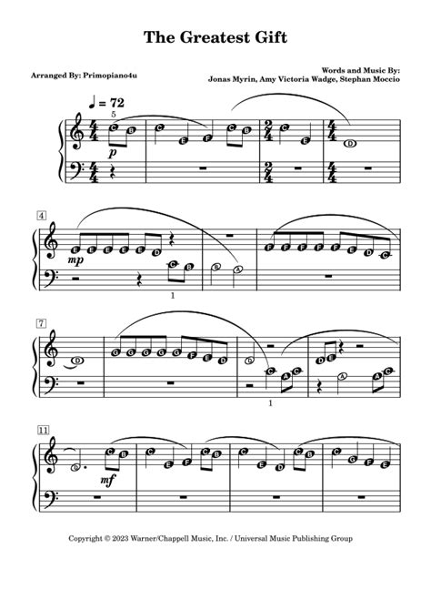 The Greatest Gift Arr Primopiano4u By Andrea Bocelli And Matteo