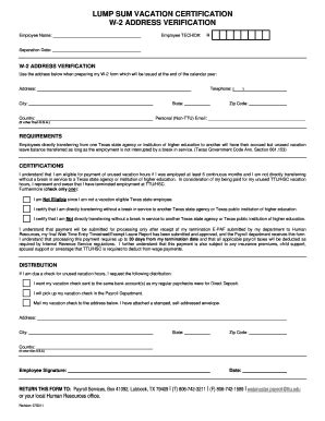 Fillable Online Depts Ttu Lump Sum Vacation Certification Form Depts