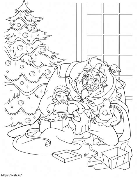 La Bella Y La Bestia En Navidad Para Colorear