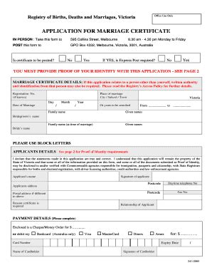 Fillable Online Application Form For The Marriage Certificate Fax Email