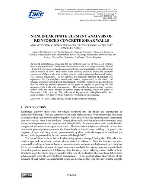 pdf nonlinear finite element analysis of reinforced concrete shear walls