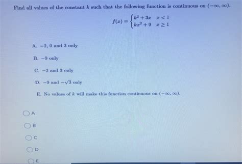 solved find all values of the constant k such that the