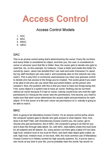 Access Control Access Control Access Control Models 1 DAC 2 MAC 3