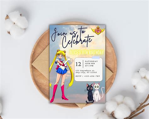 Sailor Moon Birthday Invitation Template With Sailor Moon Etsy
