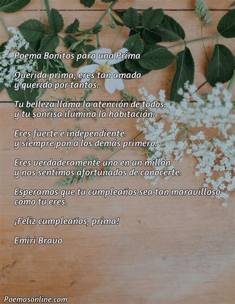 Cinco Mejores Poemas Bonitos Para Una Prima Poemas Online