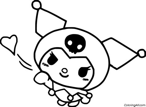 Kuromi Flying Kiss Coloring Page ColoringAll