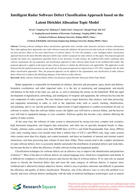 pdf intelligent radar software defect classification approach based on the latent dirichlet