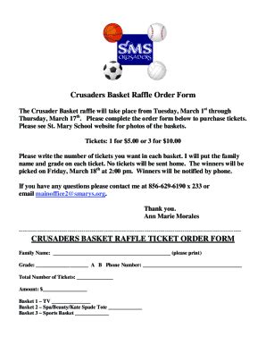 Fillable Online Crusaders Basket Raffle Order Form St Marys School