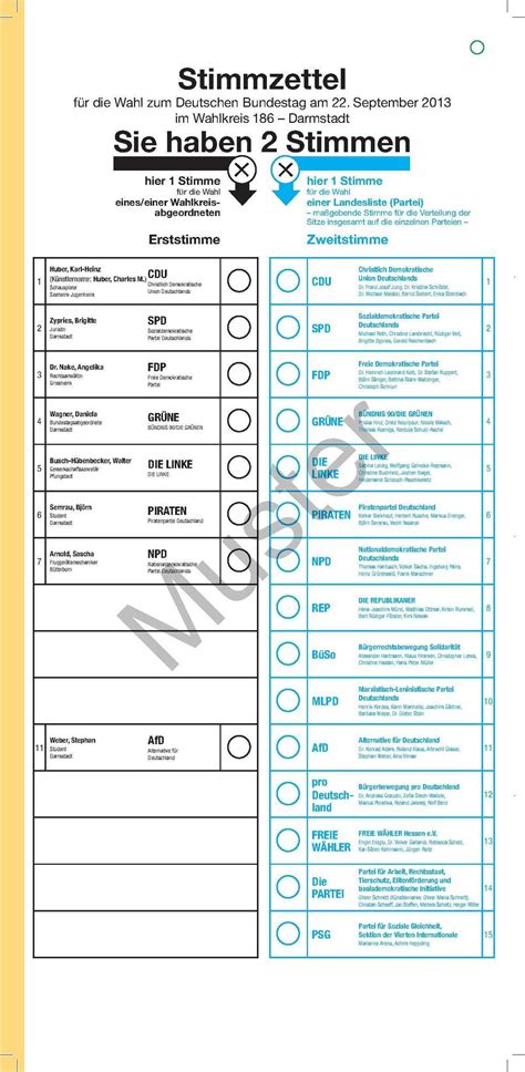 Bundestagswahl 2017 Stimmzettel Muster
