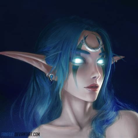 Night Elf Druid Female World Of Warcraft Character Fanart Blue Hair Turquoise Teal Cyan