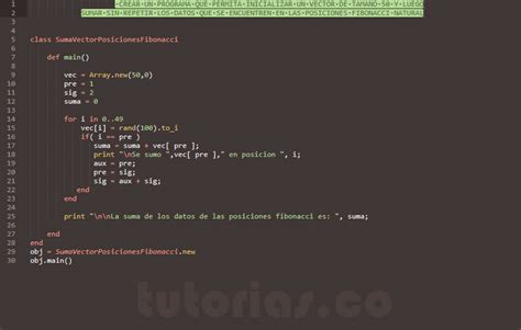 poo ruby suma vector posiciones fibonacci