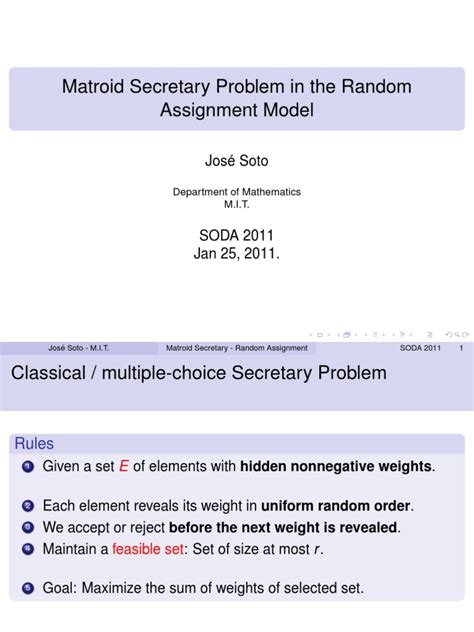 matroid secretary problem in the random assignment model jos e soto