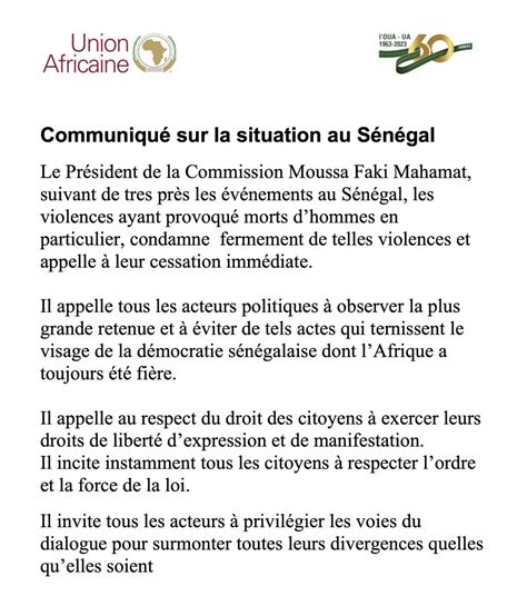 African Union on Twitter Communiqué de S E AUC MoussaFaki sur la