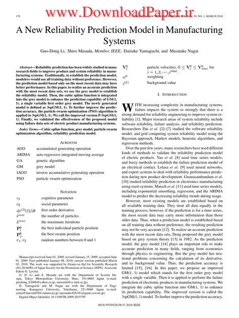 pdf a new reliability prediction model in manufacturing systems