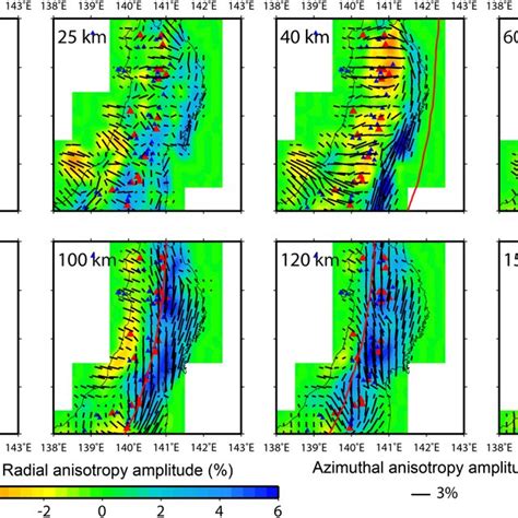 map views of p wave anisotropic tomography at eight depths the azimuth download scientific