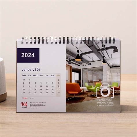 12 Template Desain Kalender Meja 2024 Lima Warna Offset Printing