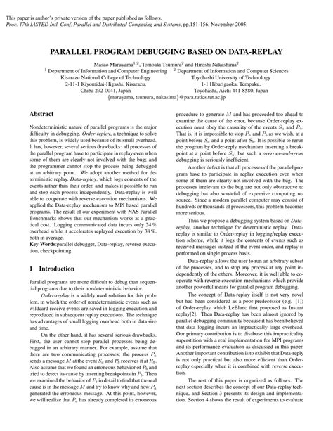 pdf parallel program debugging based on data replay