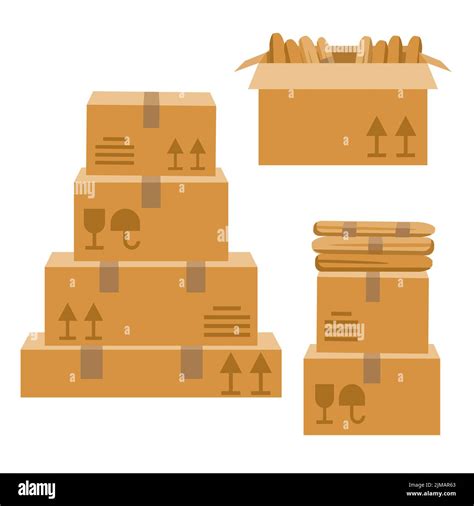 Vector Illustration In A Flat Style Pile Of Cardboard Boxes Isolated