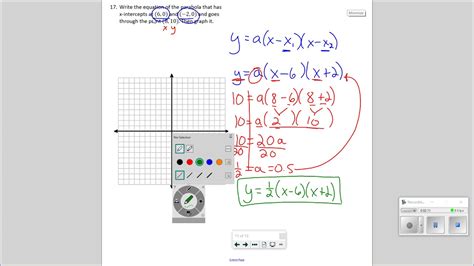 write equation of a quadratic given x intercepts and another point youtube