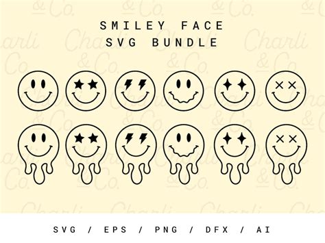 Smiley Face SVG Bundle For Cricut Retro Vintage Smileys 12 Happy Face