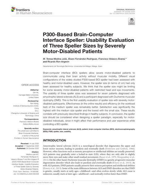 pdf p300 based brain computer interface speller usability evaluation of three speller sizes
