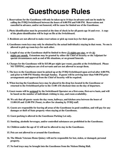 Guest House Rules And Regulations Fill Online Printable Fillable