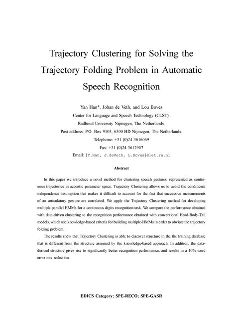 pdf trajectory clustering for solving the trajectory folding problem in automatic speech