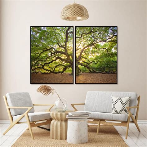 Conjunto 2 Quadros Árvore Natureza Paisagem Moderno Premium