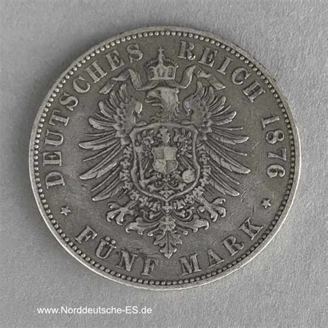 Deutsches Reich 5 Mark Silber Grossherzog Von Hessen Ludwig III 1876