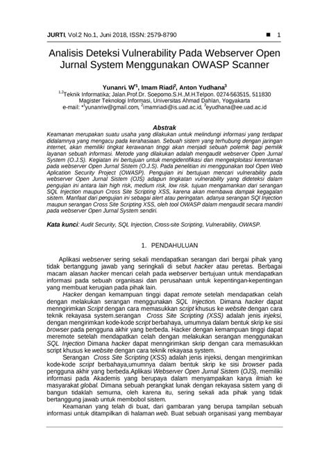 pdf analisis deteksi vulnerability pada web server open journal system menggunakan owasp scanner
