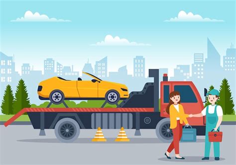 Premium Vector Auto Towing Car Using A Truck With Roadside Assistance