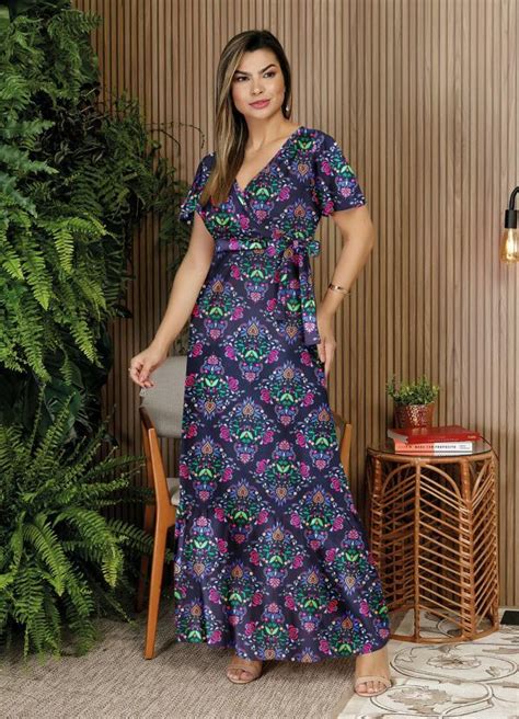 Vestido Floral Preto Babado Moda Evangélica Rosalie