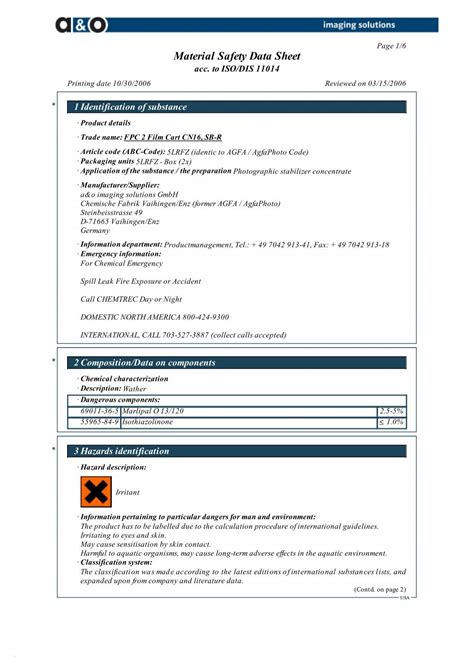 Science Lab Safety Data Sheet