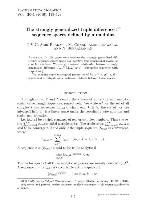 pdf the strongly generalized triple difference Γ3 sequence spaces defined by a modulus