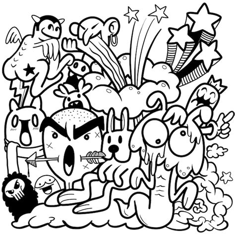 Ilustración de doodle lindo monstruo fondo dibujo a mano doodle