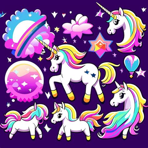 Conjunto De Vector De Pegatinas De Unicornio Vector Premium