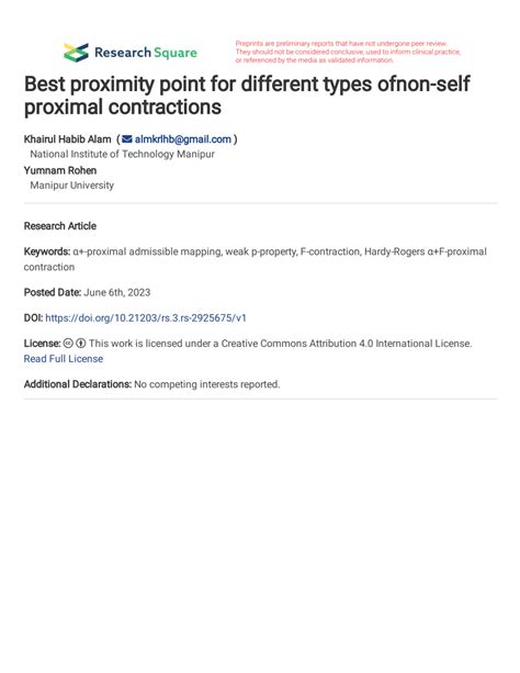 pdf best proximity point for different types of non self proximal contractions