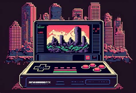 Premium Photo Pixel Art Old Video Game Console In Cityscape