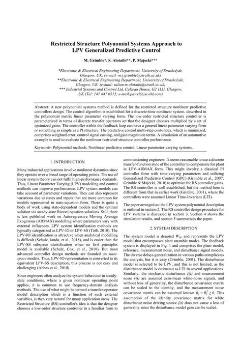 pdf restricted structure polynomial systems approach to lpv generalized predictive control