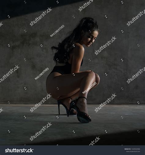 Beautiful Sensual Woman Black Body Suit Stock Photo