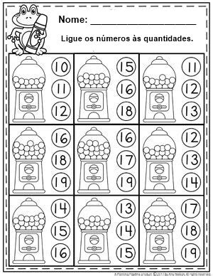 Atividade de matemática ligar números às quantidades