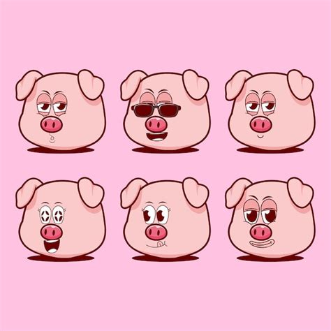 Emojis De Dibujos Animados De Vector De Cerdo Vector Premium