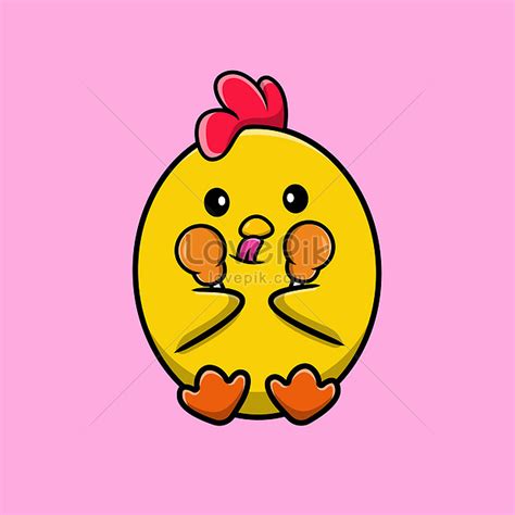 Lindo Pollo Con Pollo Frito Dibujos Animados Vector Icono PSD
