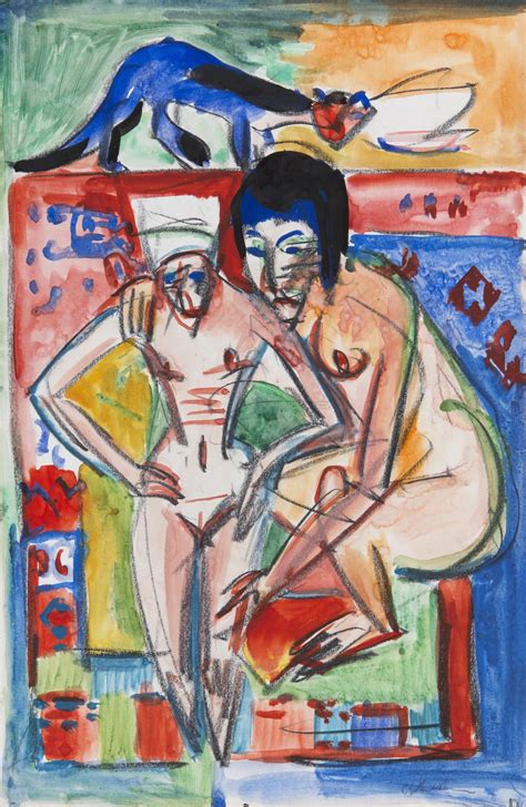 ERNST LUDWIG KIRCHNER Femme nue et fille probablement Anna Müller