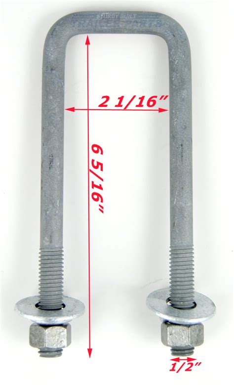 Galvanized Square U Bolt 1 2 Inch X 2 1 16 Inch X 6 5 16 Inch