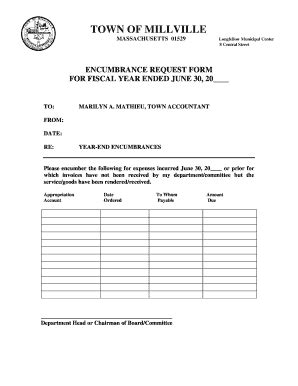 Fillable Online Millvillema Year End Encumbrance Request Form Town Of