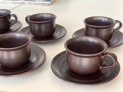 Vintage Höganäs Brown Cup and Saucer Espresso Tea Round Ceramic Cups