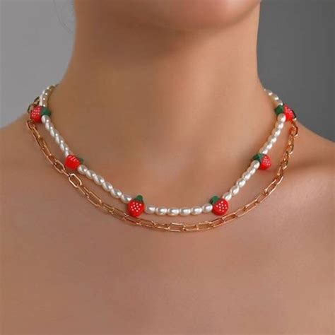 Nova Personalidade Lindo Colar De Pérolas De Imitação De Morango Para